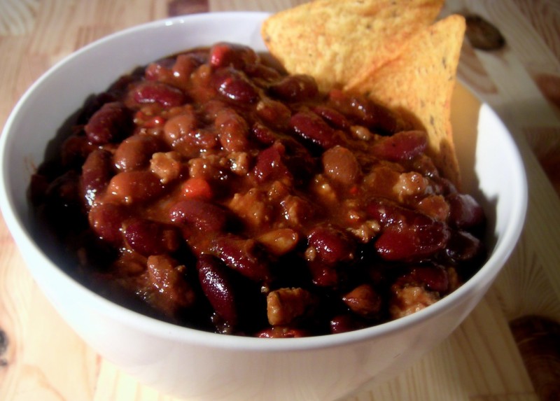 Beans · chili · barbecue · ranch style · cooked | 97 calories | Happy Forks